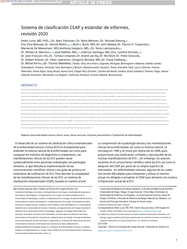 NEW CEAP 2020.en - Es | PDF | Venas varicosas | Medicina CLINICA