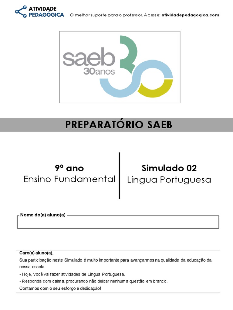 Simulado 02 (SAEB) Português - 9º Ano | PDF
