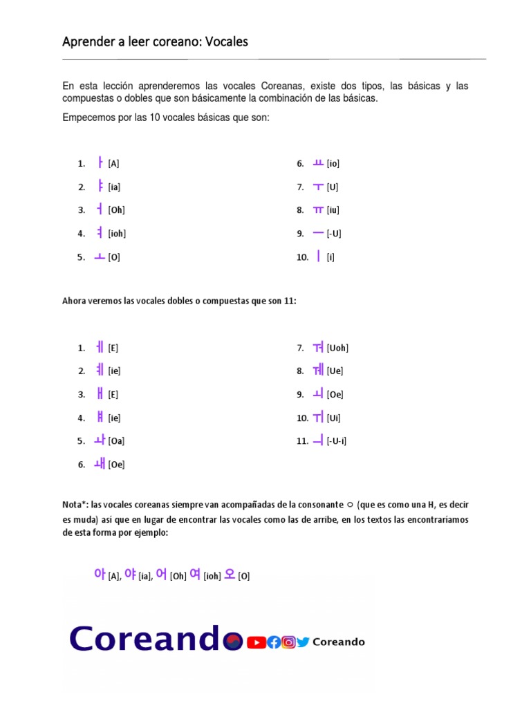 vocales coreanas 1.1 | PDF