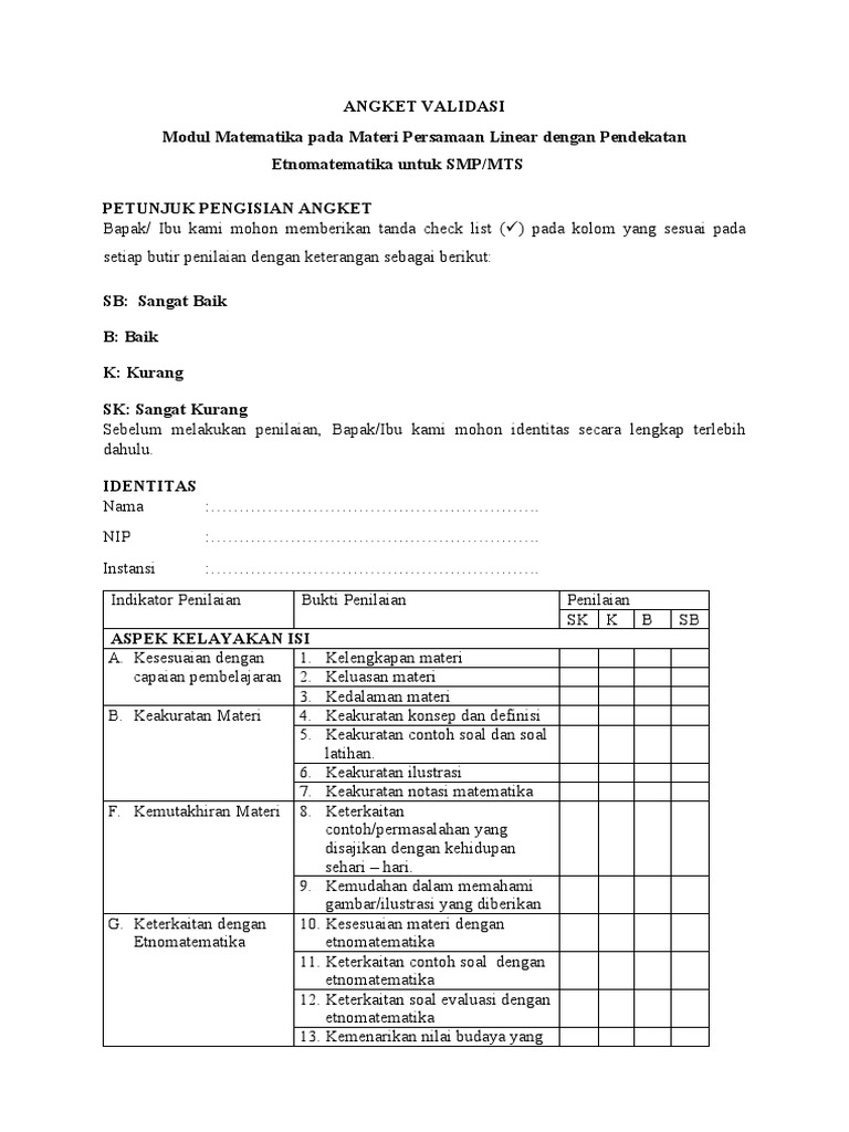 ANGKET VALIDASI | PDF