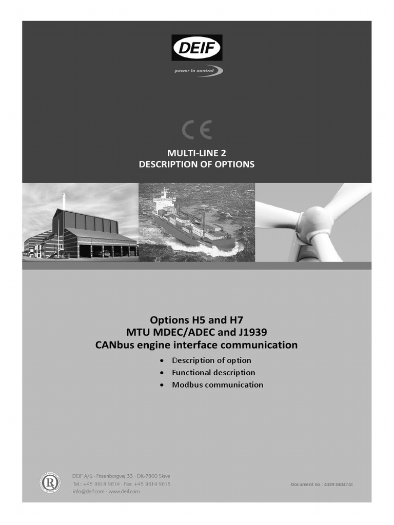 Options H5 and H7 Mtu Mdec/Adec and J1939 Canbus Engine Interface Communication | PDF