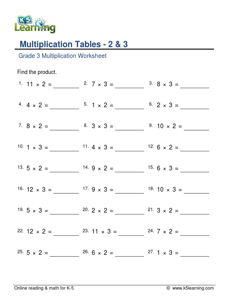 Grade 3 Multiplication Table 2 3 e | PDF