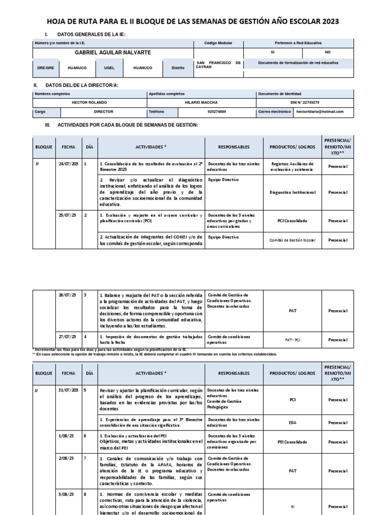 Hoja de Ruta de Ie Para La Semana de Gestión 2023 Segundo Bloque | PDF | Enseñando | Evaluación