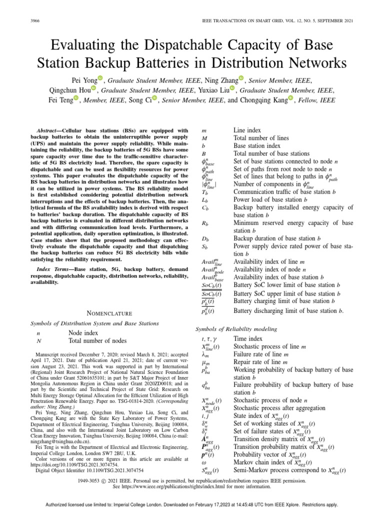 Evaluating The Dispatchable Capacity of Base Station Backup Batteries ...