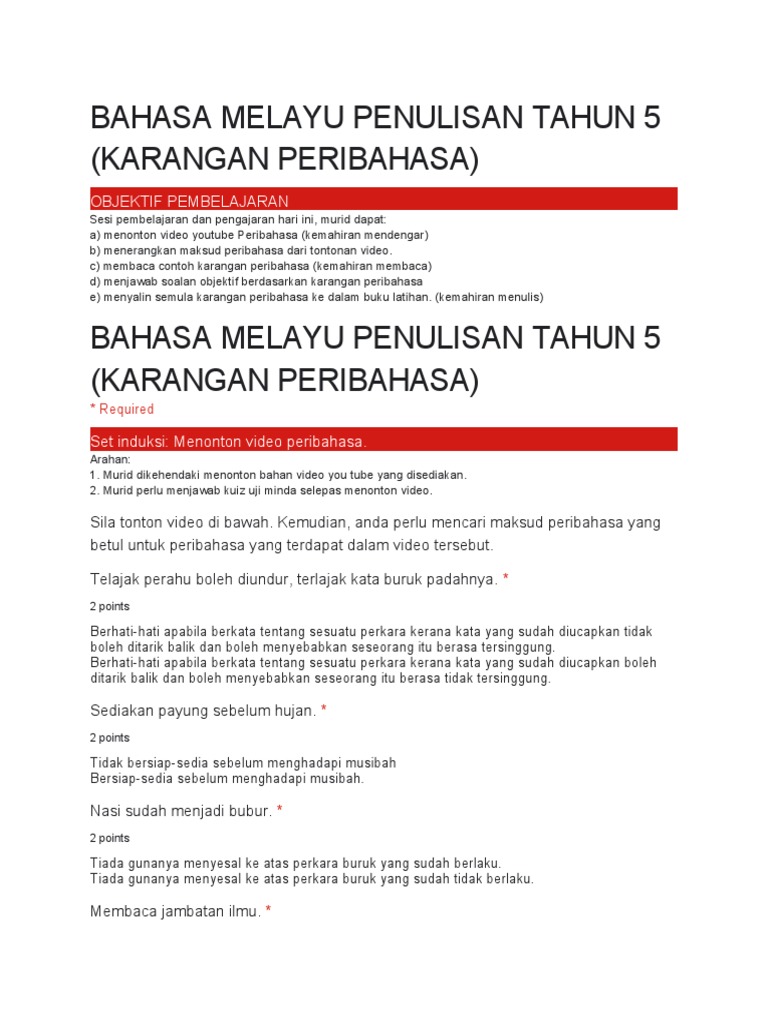 Bahasa Melayu Penulisan Tahun 5 | PDF