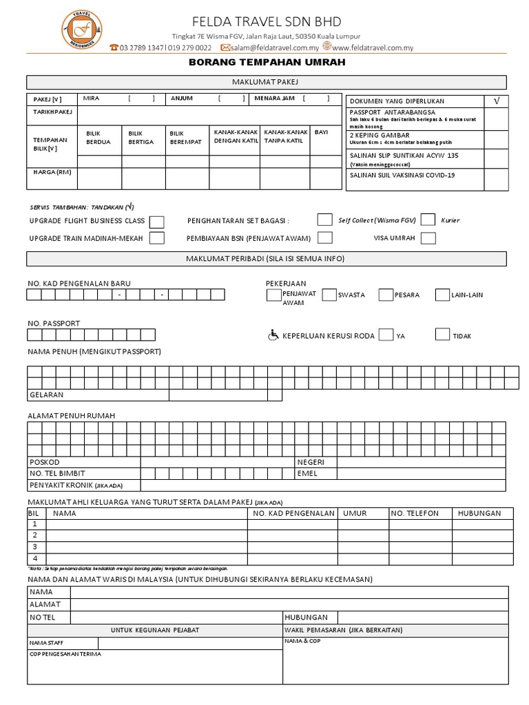 BORANG UMRAH FELDA TRAVEL 2023 v1 | PDF