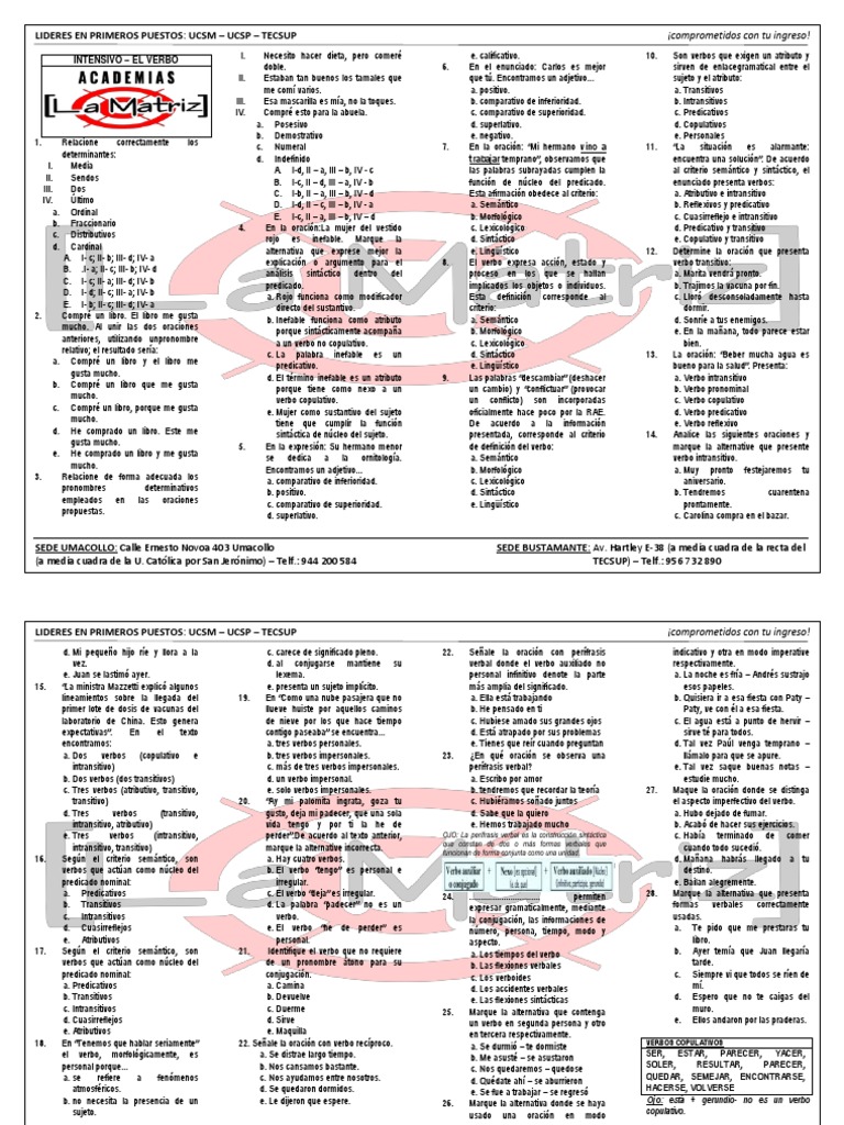 Práctica - Verbo | PDF | Verbo | Predicado (Gramática)