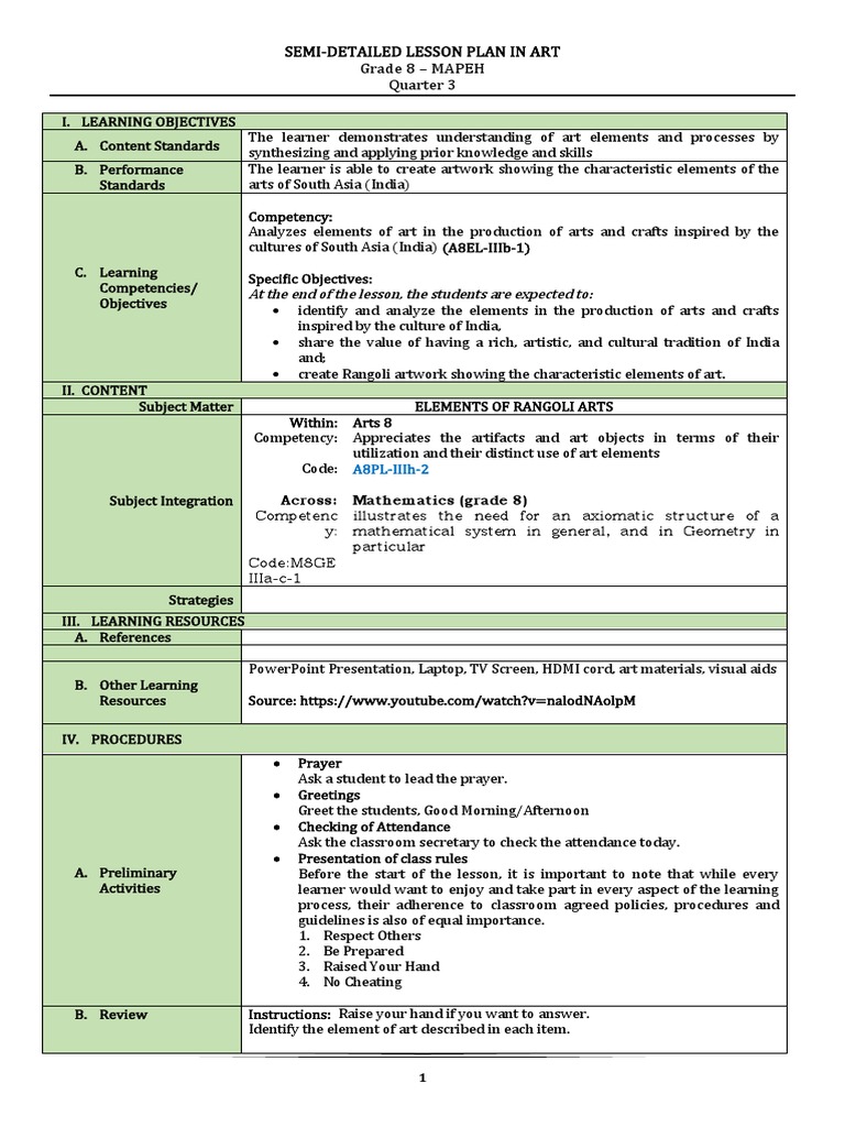 Lesson-Plan Arts-8 Generale | PDF