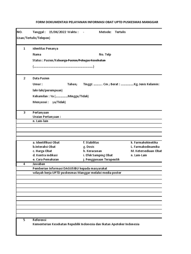 Form PIO Puskesmas | PDF