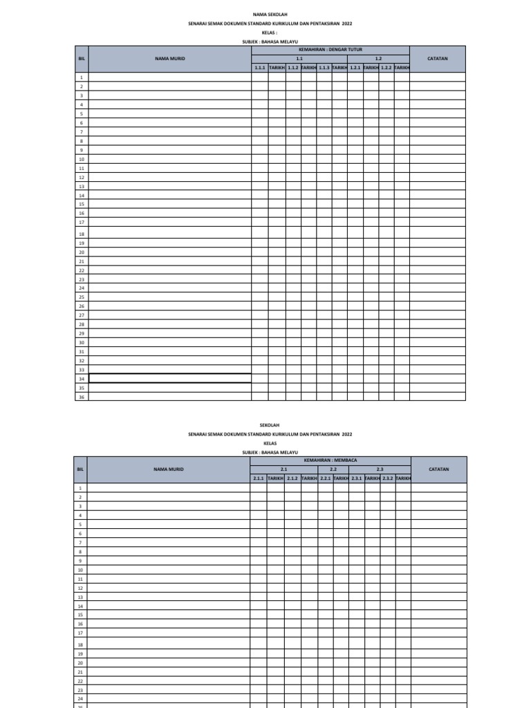 Rekod Transit BM Tahun 2 2022 by Cikgu Gorgeous | PDF