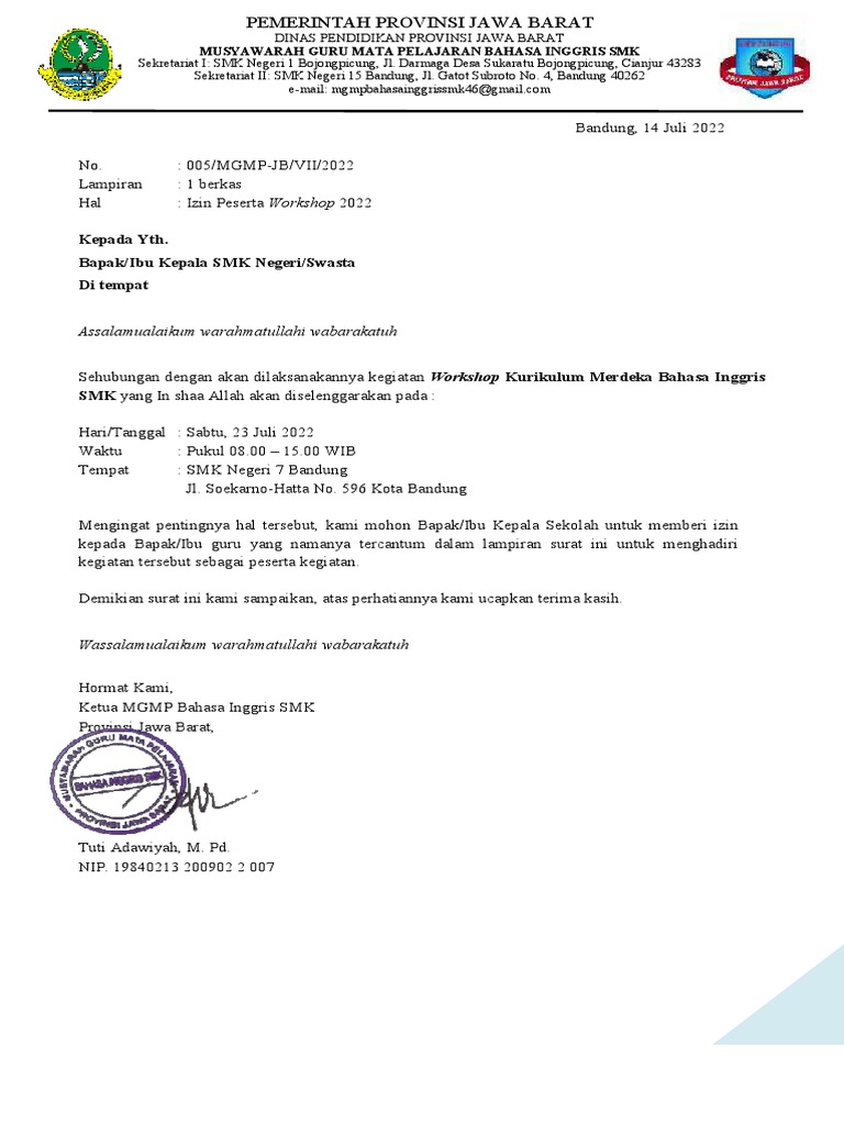 05-Surat Izin Peserta Workshop IKM 2022 | PDF