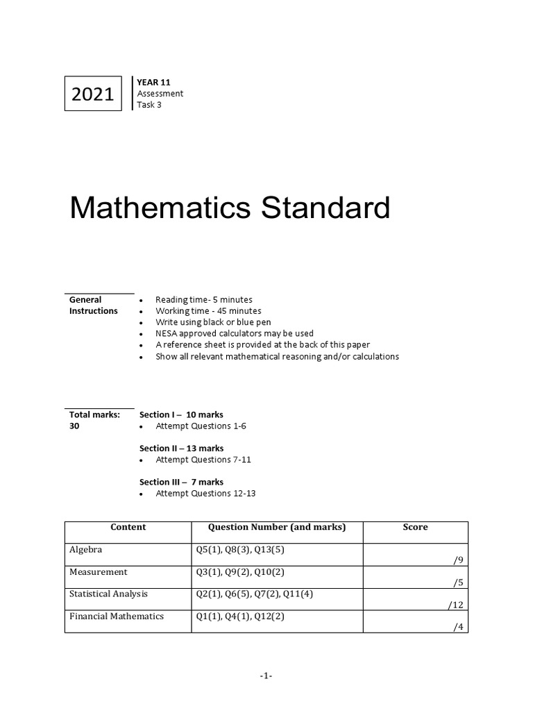 Mathematics Standard 2021 | PDF | Kilogram | Numbers