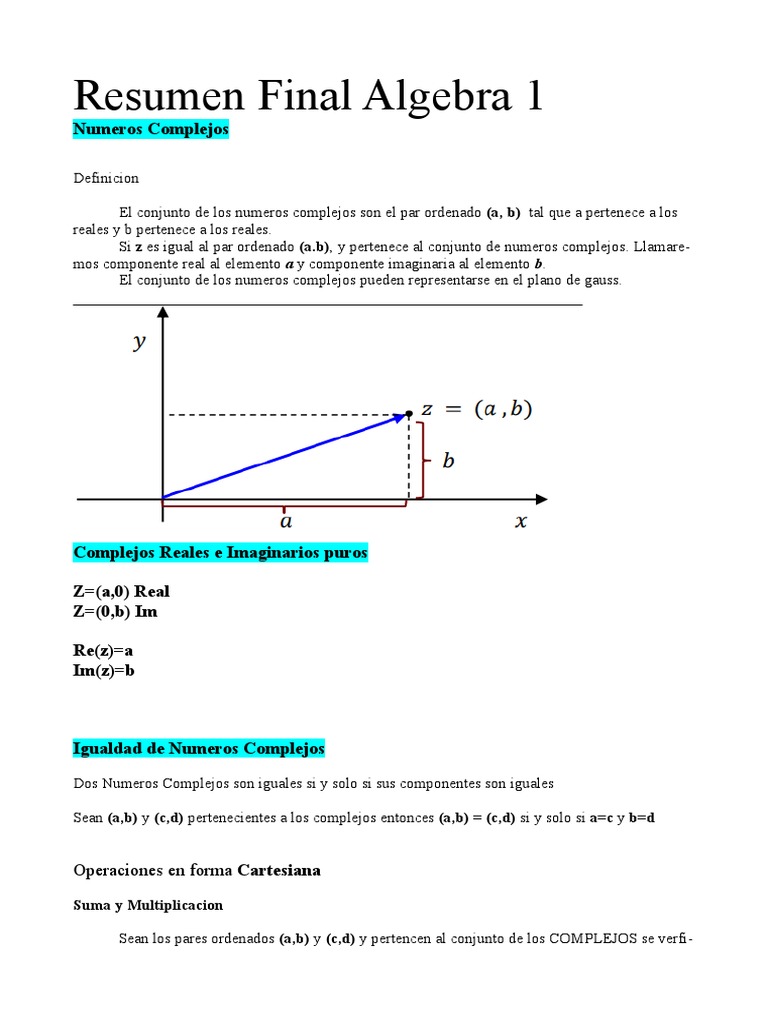 Resumen Final Algebra 1 | PDF | Número complejo | Exponenciación