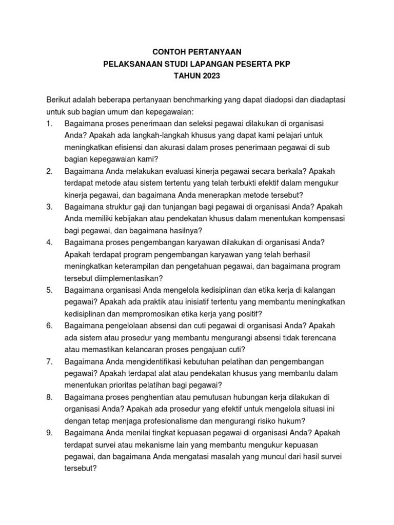 Contoh Pertanyaan STULA PKP | PDF