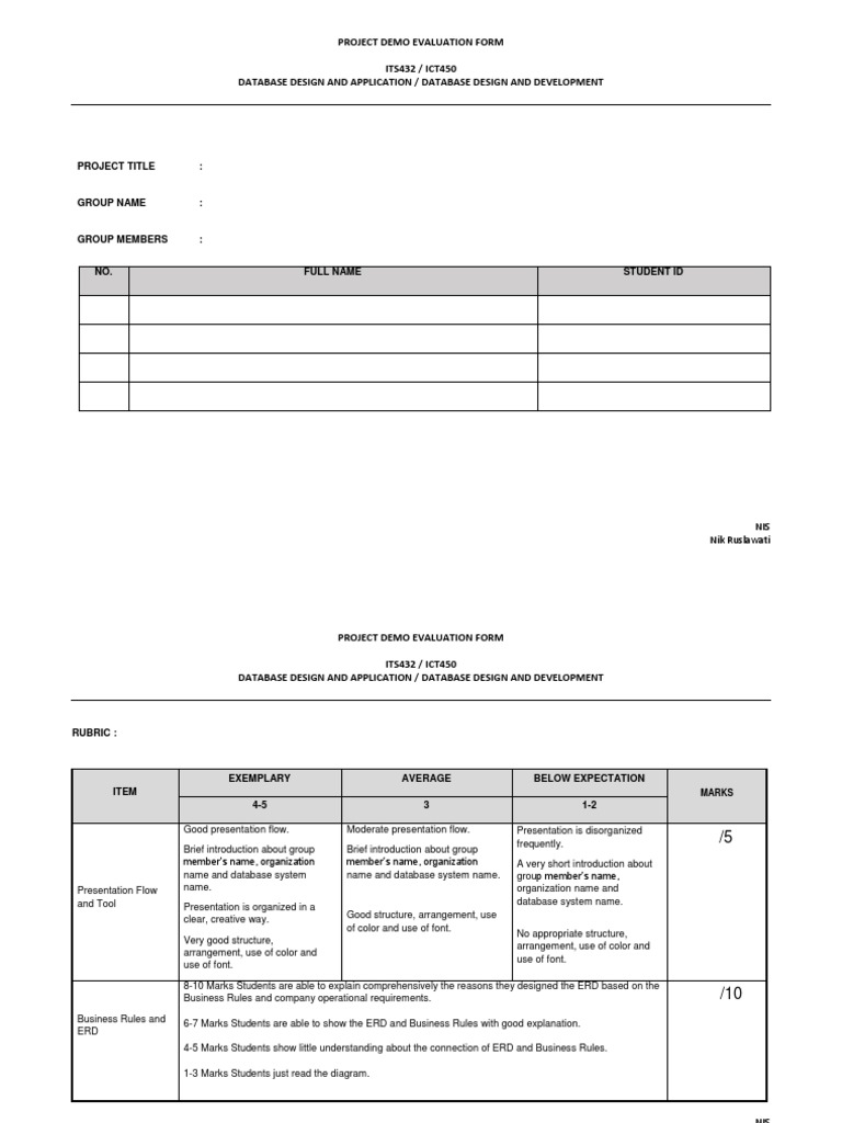 Project Demo Evaluation Form ITS432_ICT450_v2 | PDF
