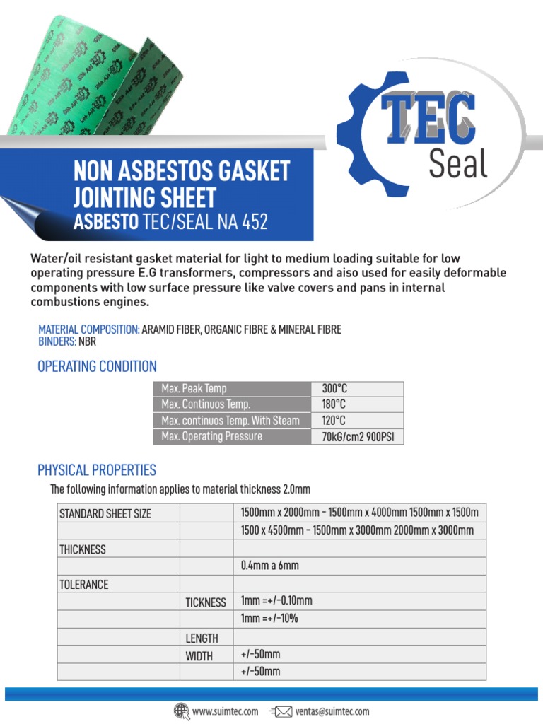 Lamina Sintetic Libre de Asbesto 452 - Suimtec | PDF