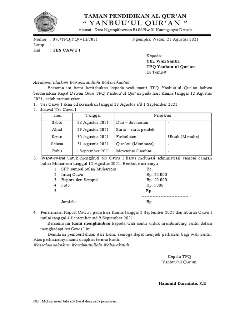 Surat Cawu 1 1443 H | PDF