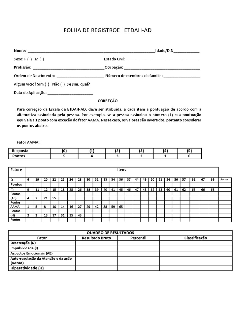 Folha de Registro Etdah | PDF