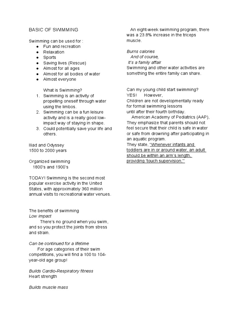 Basic of Swimming | PDF | Swimming | Leisure Activities