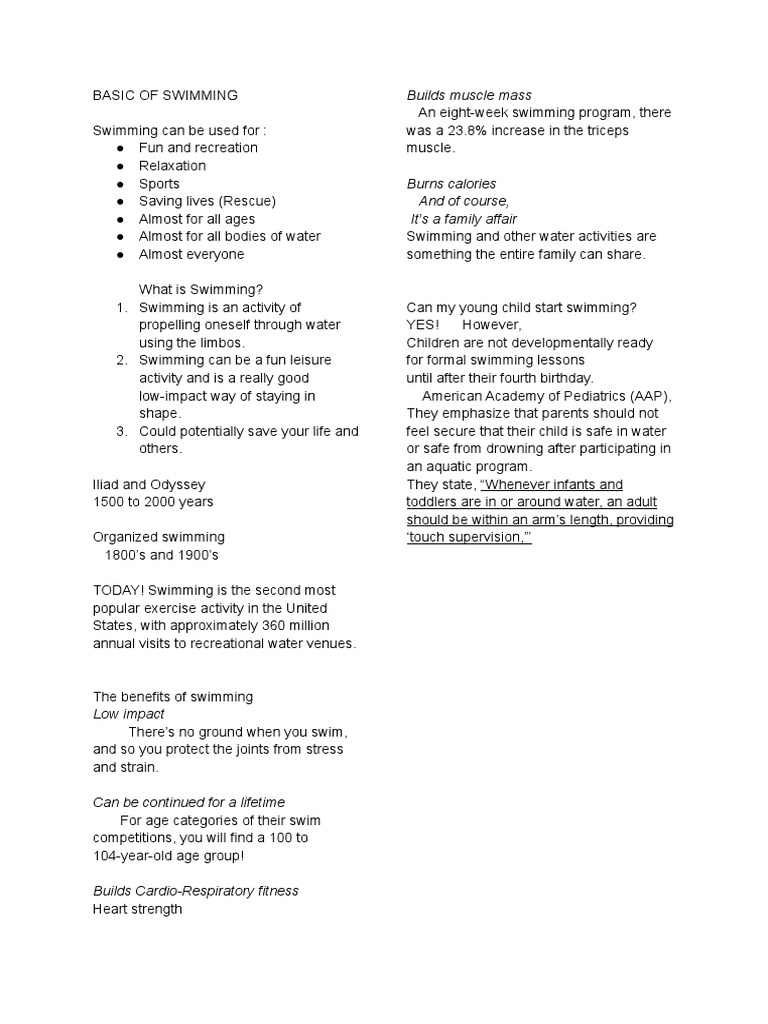 Basic of Swimming | PDF