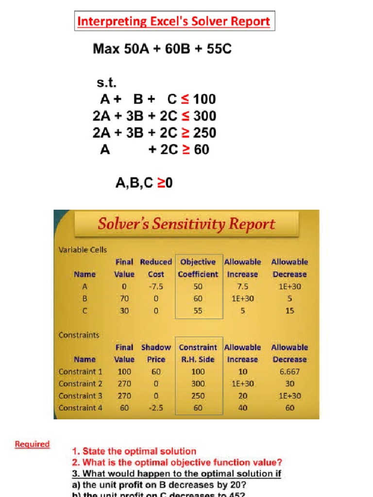 Interpretation of Excel Solver Sensitivity Analysis | PDF Interpretation of Excel Solver Sensitivity Analysis | PDF