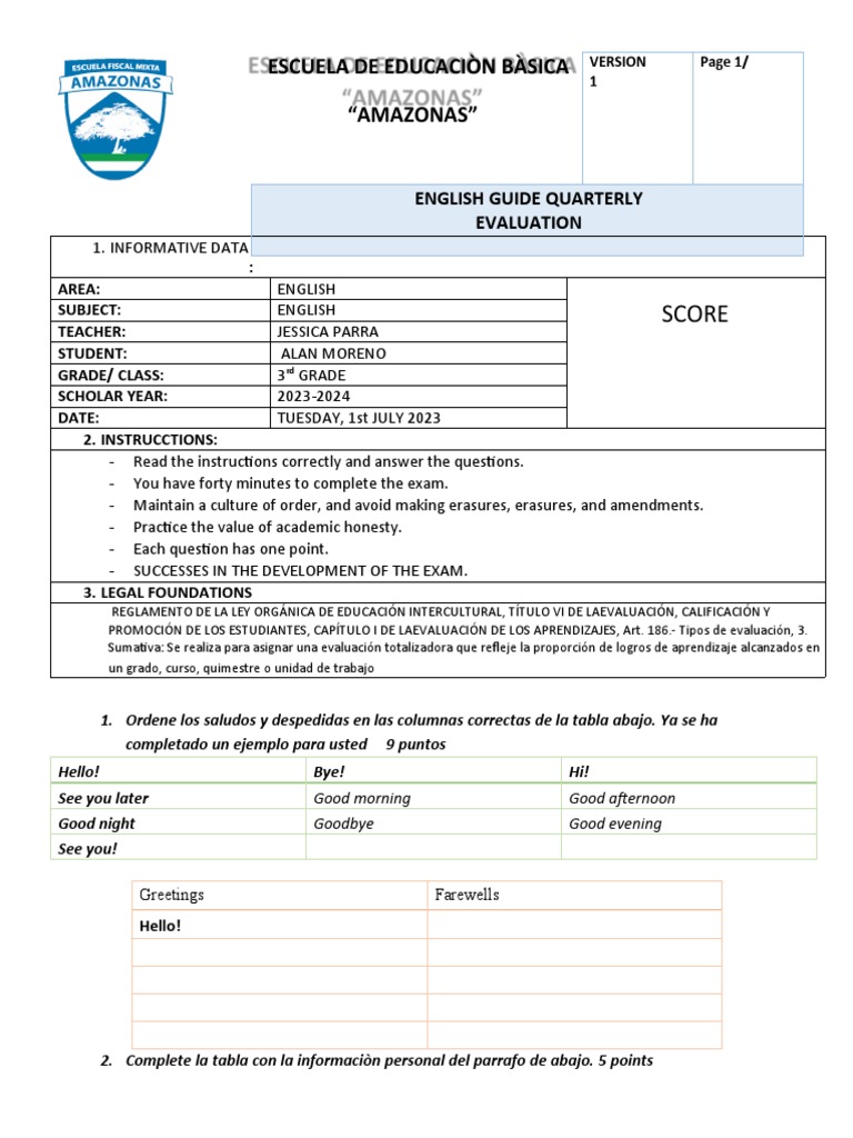 Evaluacion Trimestral | PDF