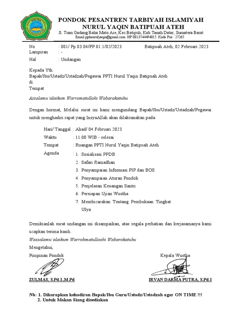 001 Surat Undangan Rapat Evaluasi | PDF