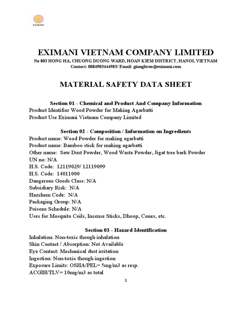 Wood Powder MSDS for Agarbatti Production | PDF