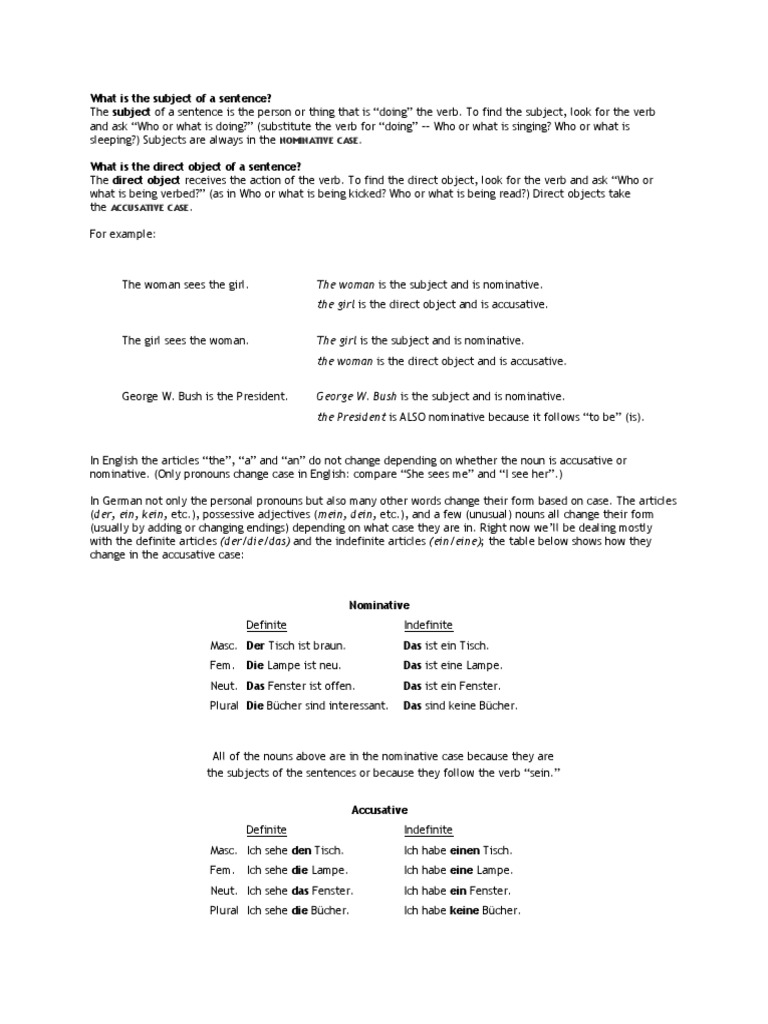 Akk and Dativ | PDF | Subject (Grammar) | Syntax