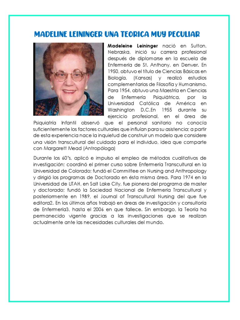 Madeleine Leininger y su Teoría Transcultural | PDF | Enfermería | Teoría