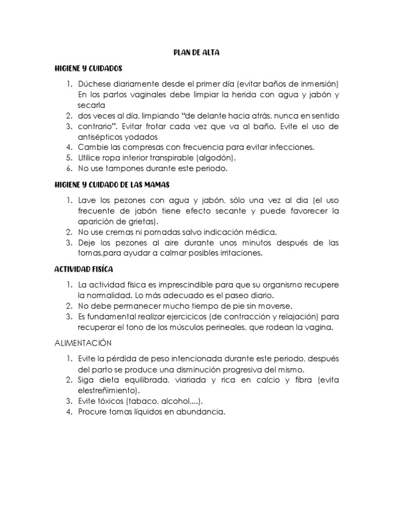 Plan de Alta | PDF | Parto | Agua