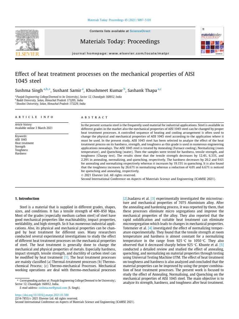 Effect of Heat Treatment Processes On The Mechanical Properties of AISI ...