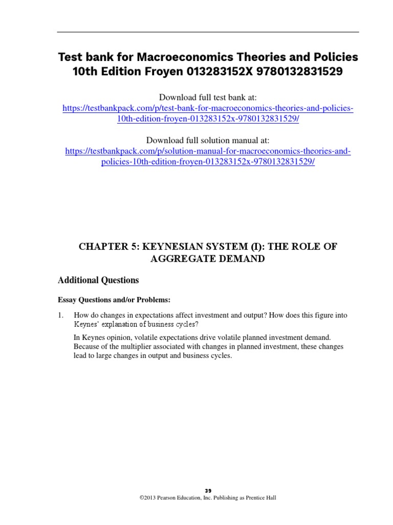 Macroeconomics Theories and Policies 10th Edition Froyen Test Bank 1 | PDF