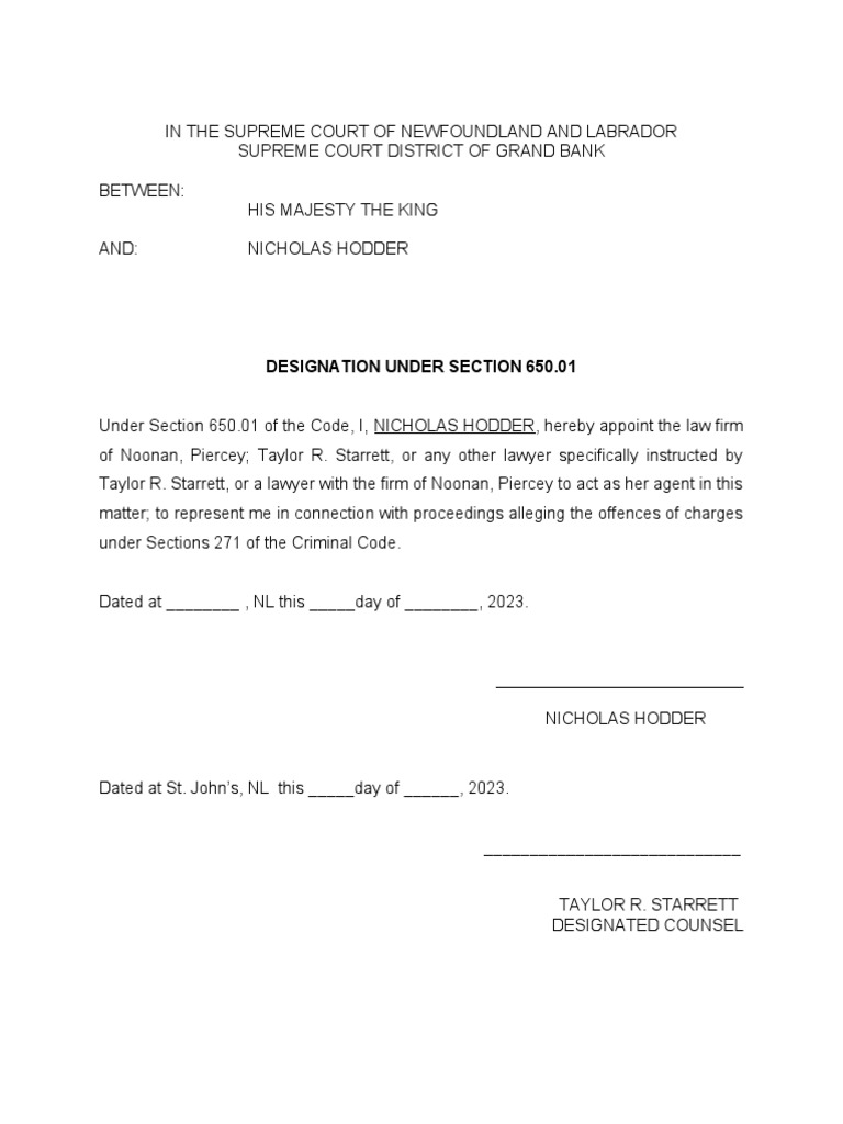 Nicholas Hodder - Designation of Counsel | PDF
