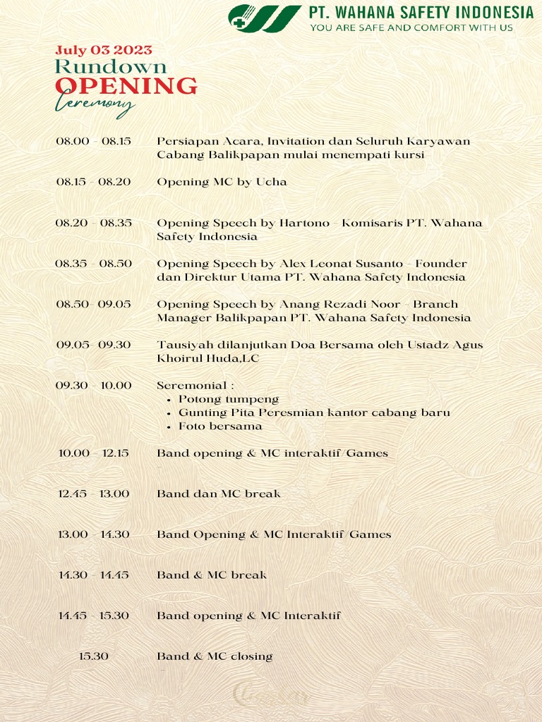 Rundown Opening Ceremony PT. WSI | PDF
