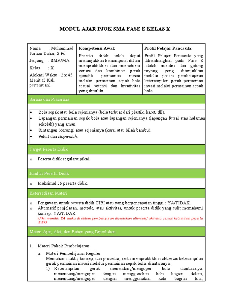 Modul Ajar Permainan Sepak Bola | PDF