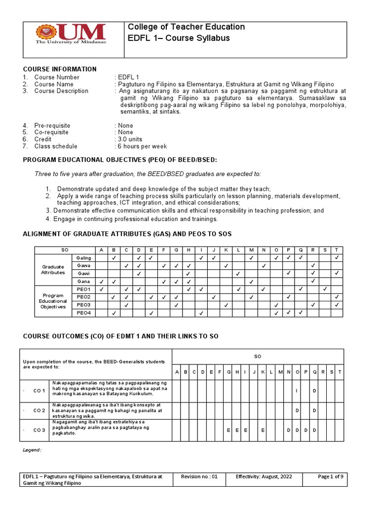 EDFL 1 Syllabus New Format | PDF