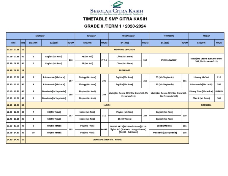 SMP TIMETABLE 23_24 - 8A (2) | PDF