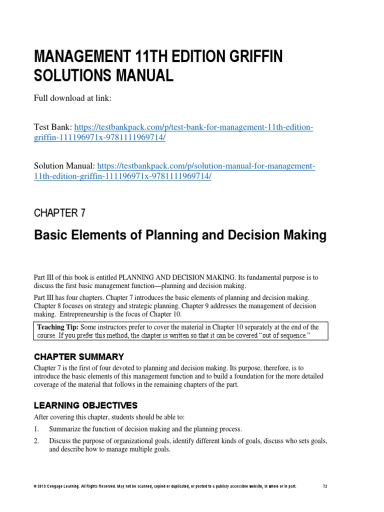 Management 11th Edition Griffin Solutions Manual 1 | PDF | Goal Setting ...