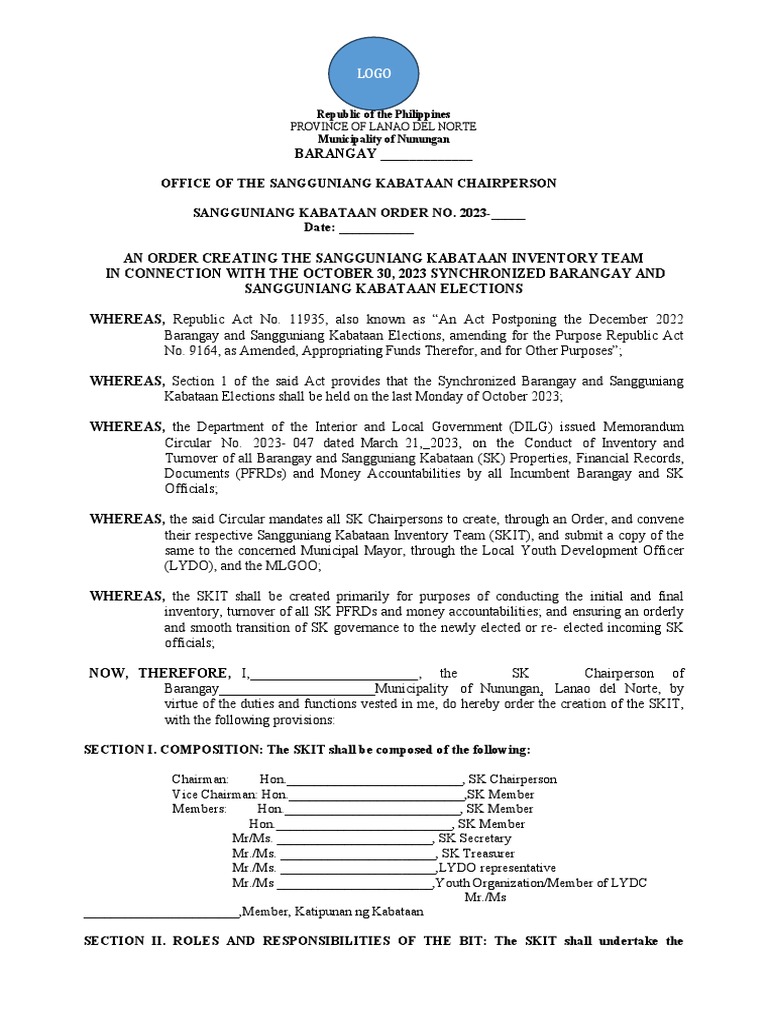 ORDER SK Inventory Team | PDF | Government