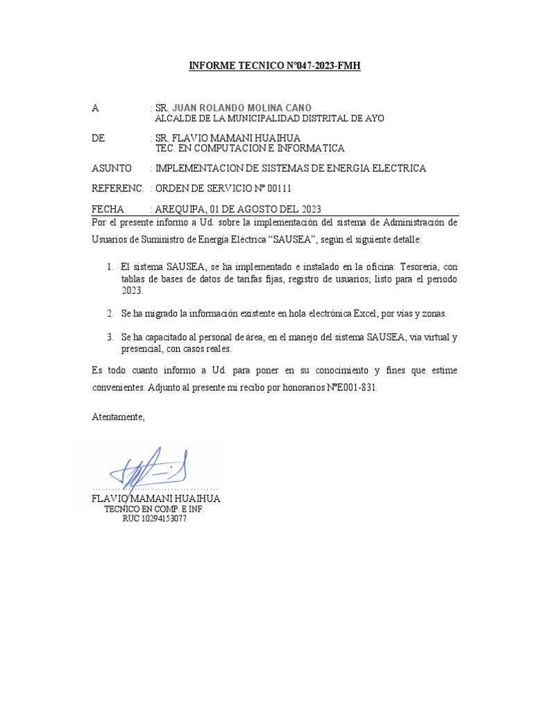 Informe 047-2023 Mdayo | PDF