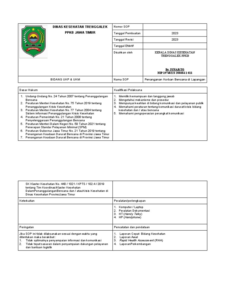 SOP Penanganan Korban Bencana | PDF
