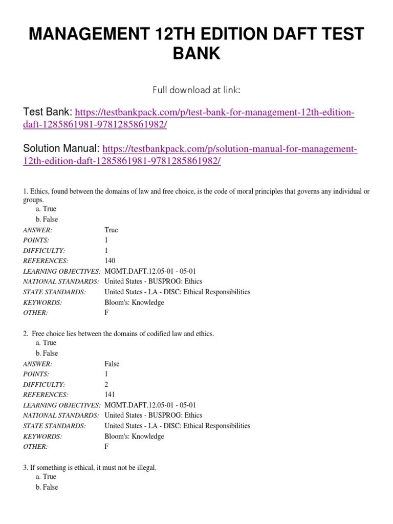 Management 12th Edition Daft Test Bank 1 | PDF