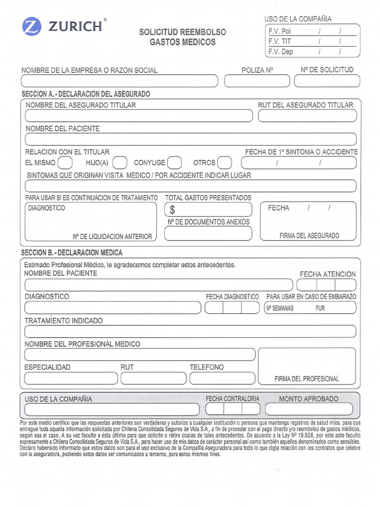 Formulario Zurich | PDF