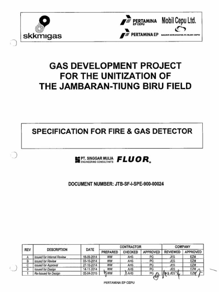 JTB-SF-I-SPE-900-00024 - 1 Specification For Fire & Gas Detector | PDF