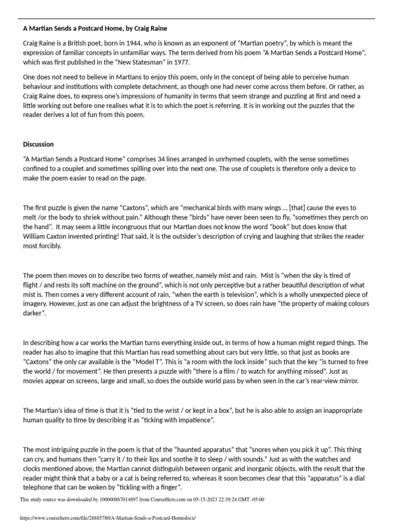 A Martian Sends A Postcard Home | PDF | Poetry