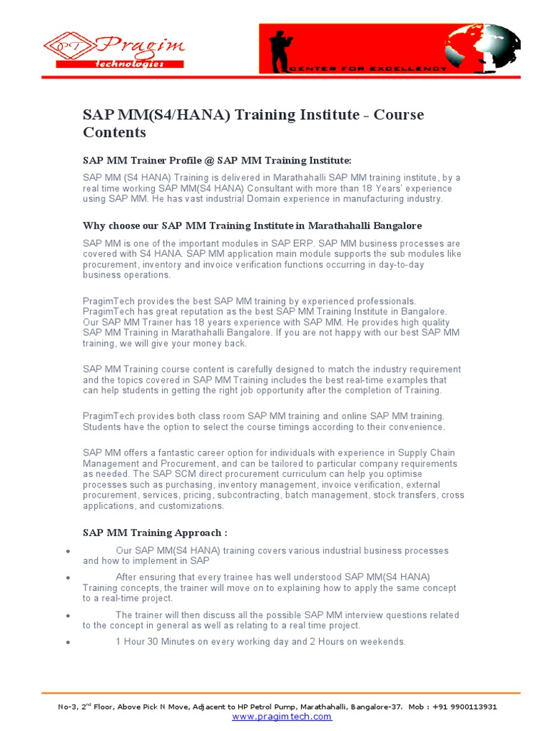 SAP MM S4 HANA Course Content | PDF