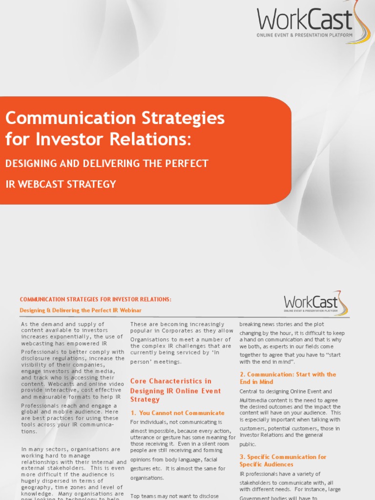 Communication Strategies For Investor Relations | PDF