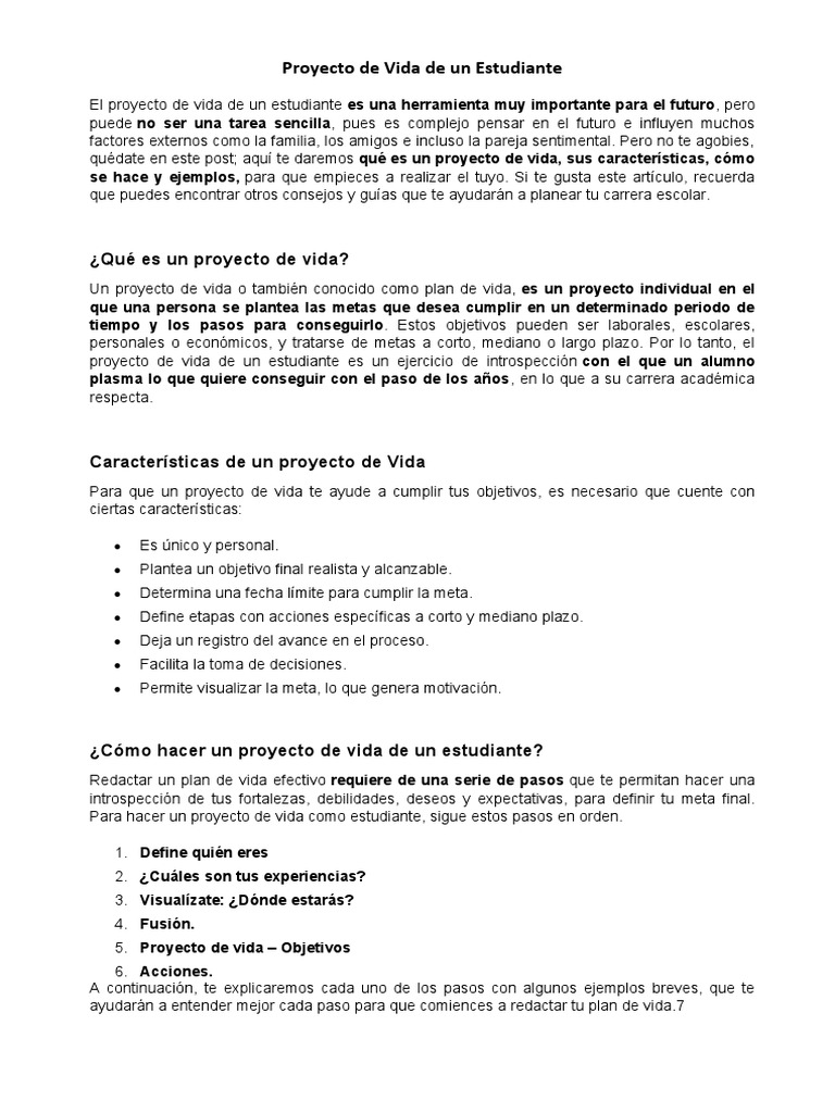 Proyecto de Vida de Un Estudiante | PDF