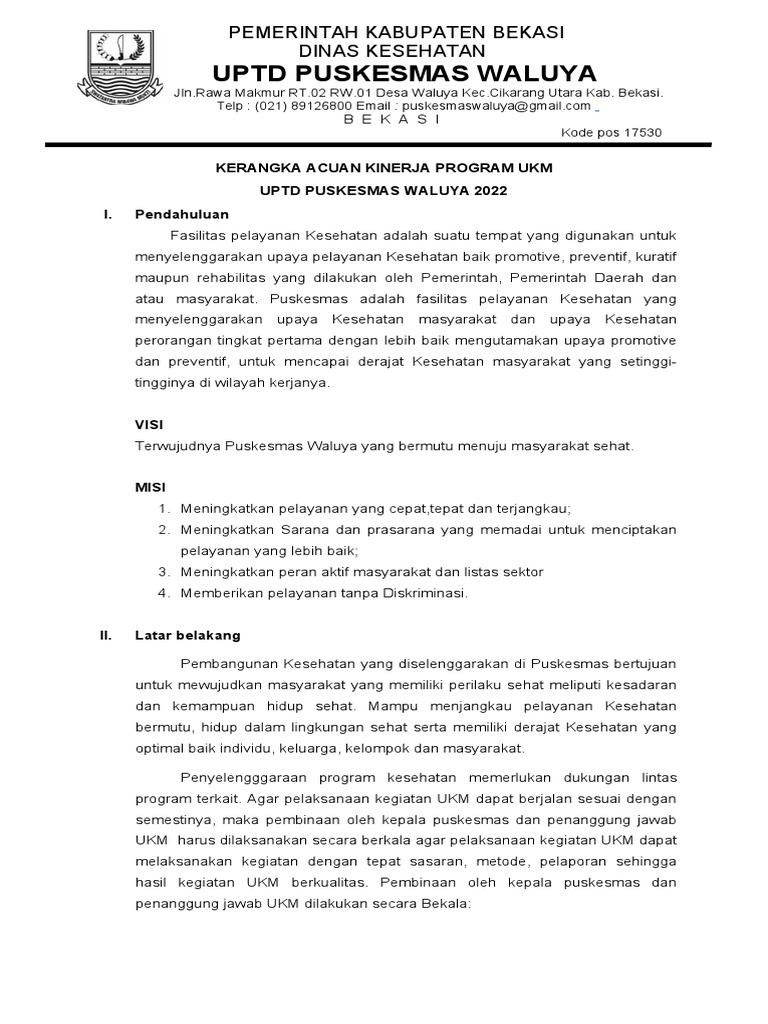 KAK UKM PUSKESMAS WALUYA | PDF